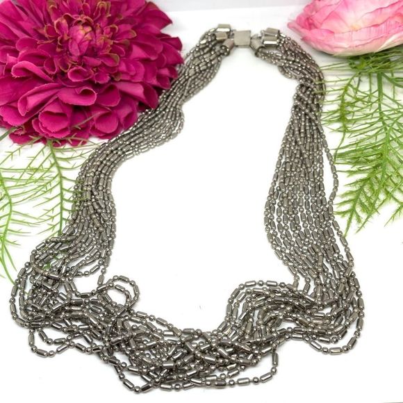 Vintage | Jewelry | Vintageretro Multilayered Silver Chain Necklace ...